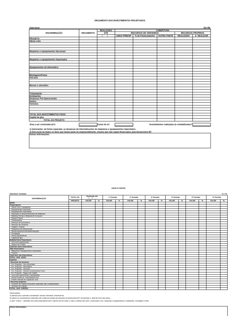 Planilha para Projetos de Viabilidade | PDF | Investimentos | Custo