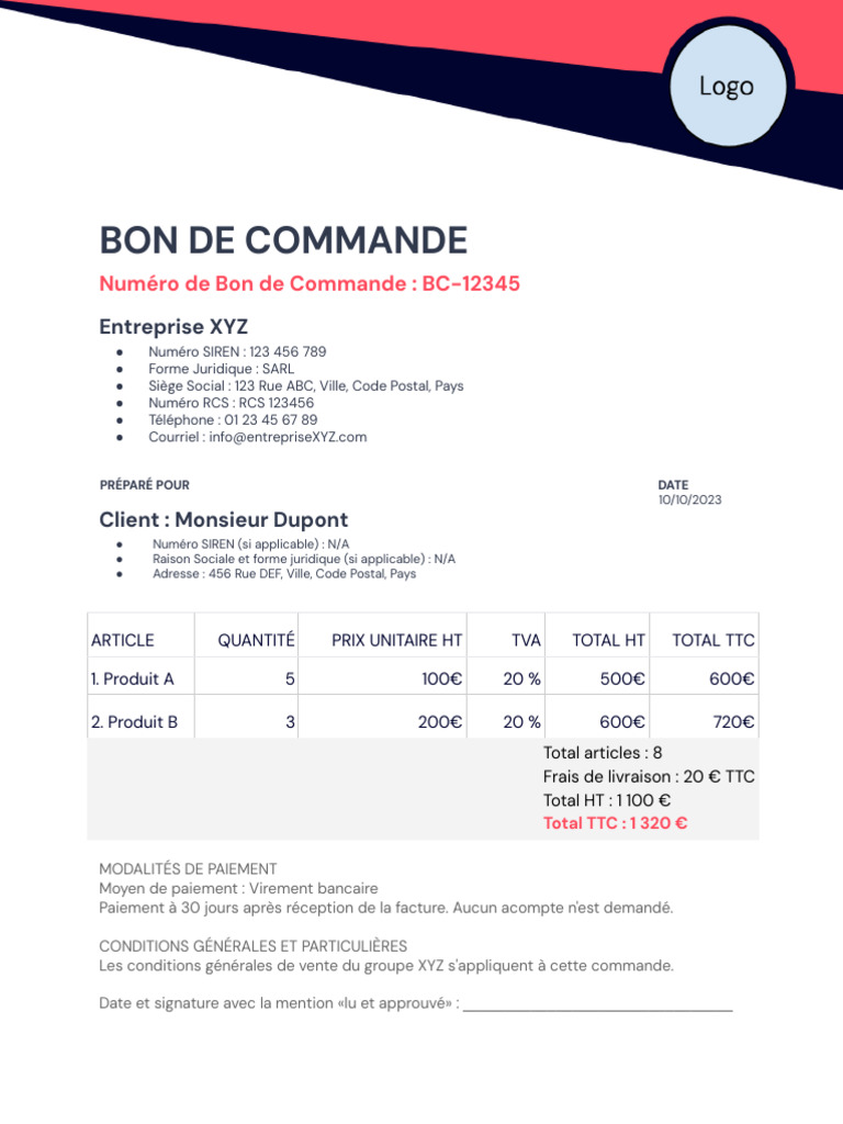 Exemple de Bon de Commande BC-12345 | PDF