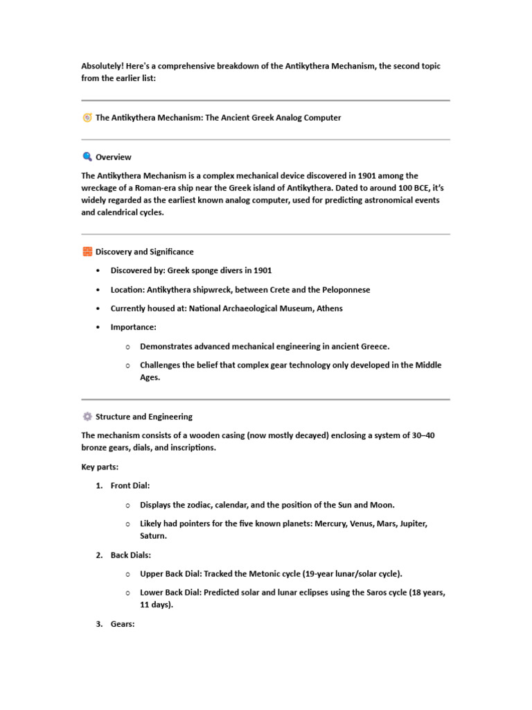 The Antikythera Mechanism The Ancient Greek Analog Computer | PDF ...
