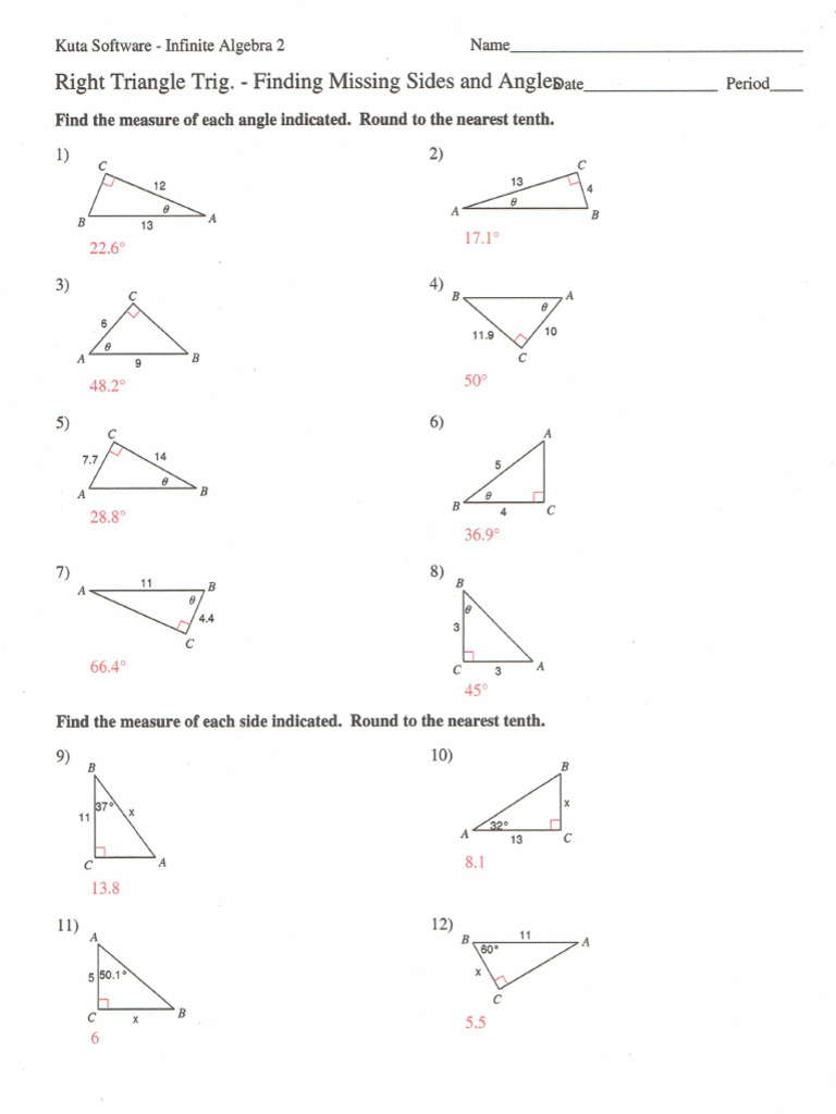 Trig Ratio Practice Key | PDF