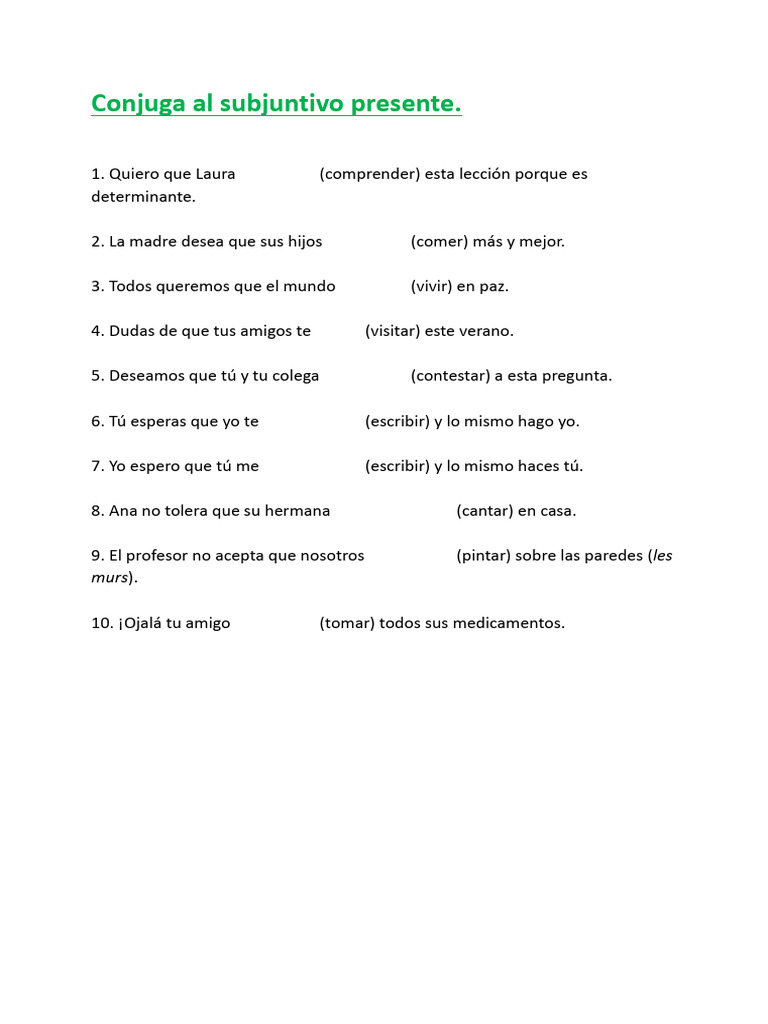 Subjuntivo Presente Ejercicio Fait | PDF
