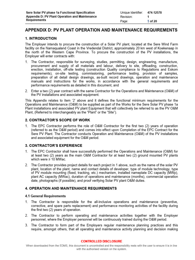 TAD-01 Appendix D Operating and Maintenance Requirements Rev 1 | PDF ...