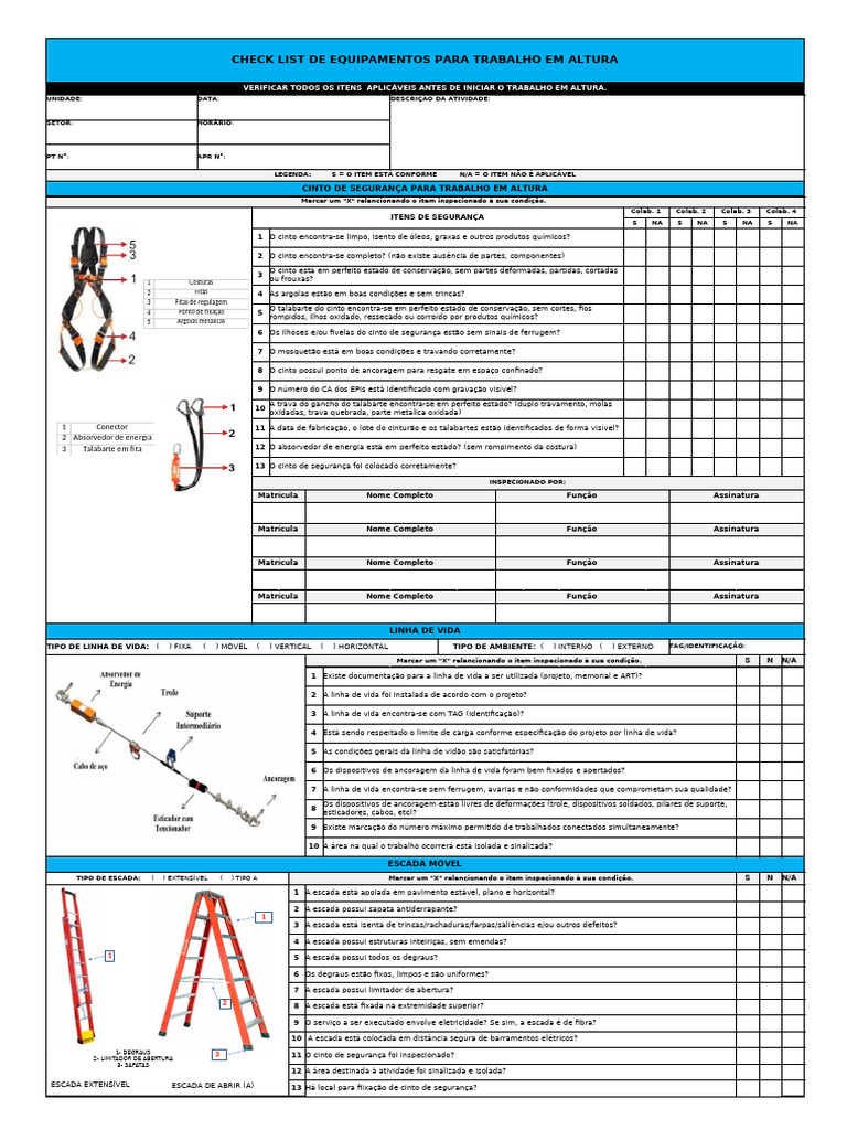 Check List Equipamentos Trabalho em Altura | PDF | Vida | Conector elétrico