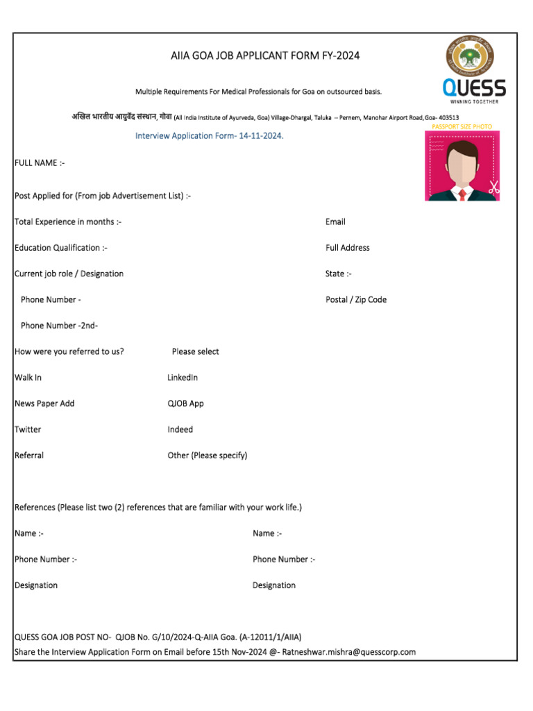 AIIA GOA Interview Application Form | PDF