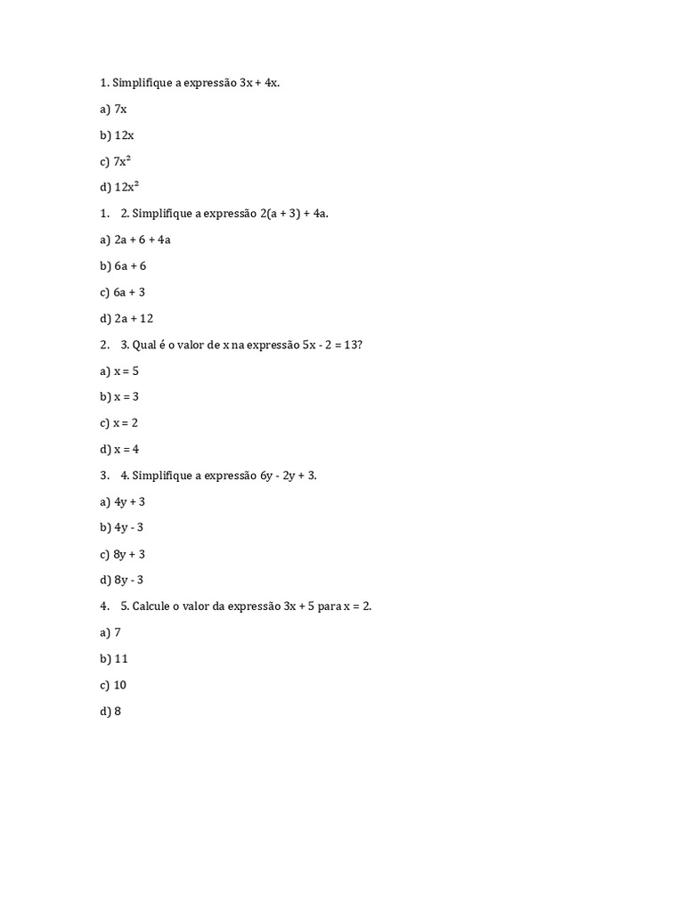 Atividade Expressoes Algebricas 7ano | PDF