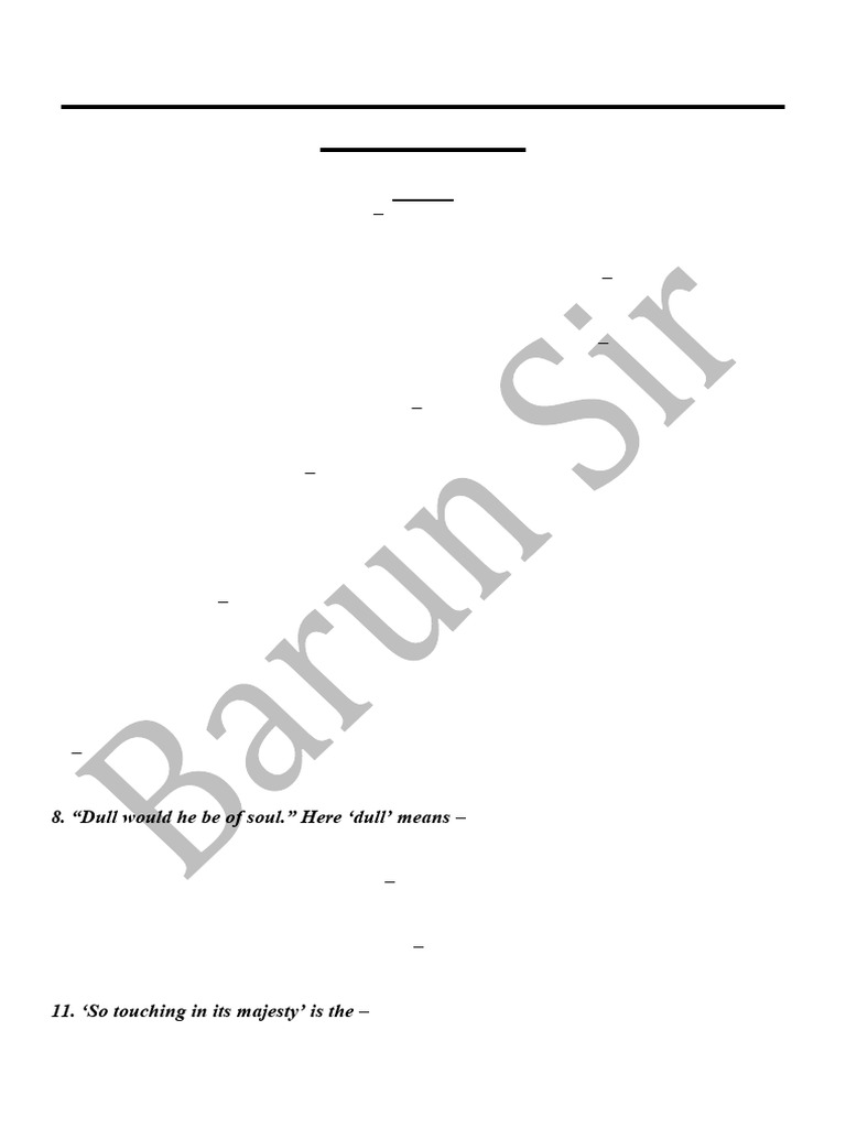 Upon Westminster Bridge, MCQ, Barun Sir | PDF | William Wordsworth