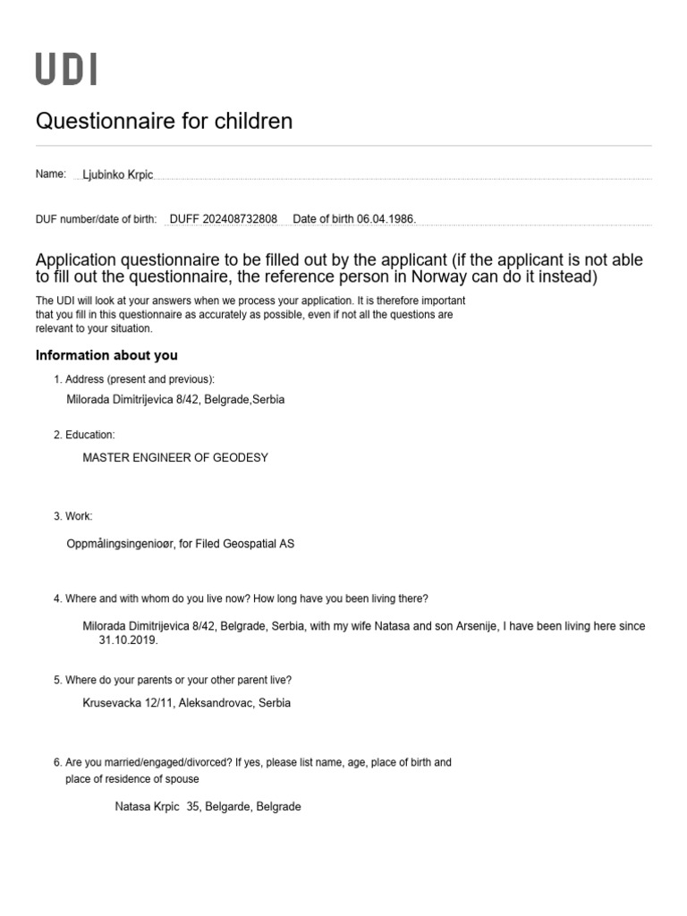 Questionnaire For Children - UDI | PDF