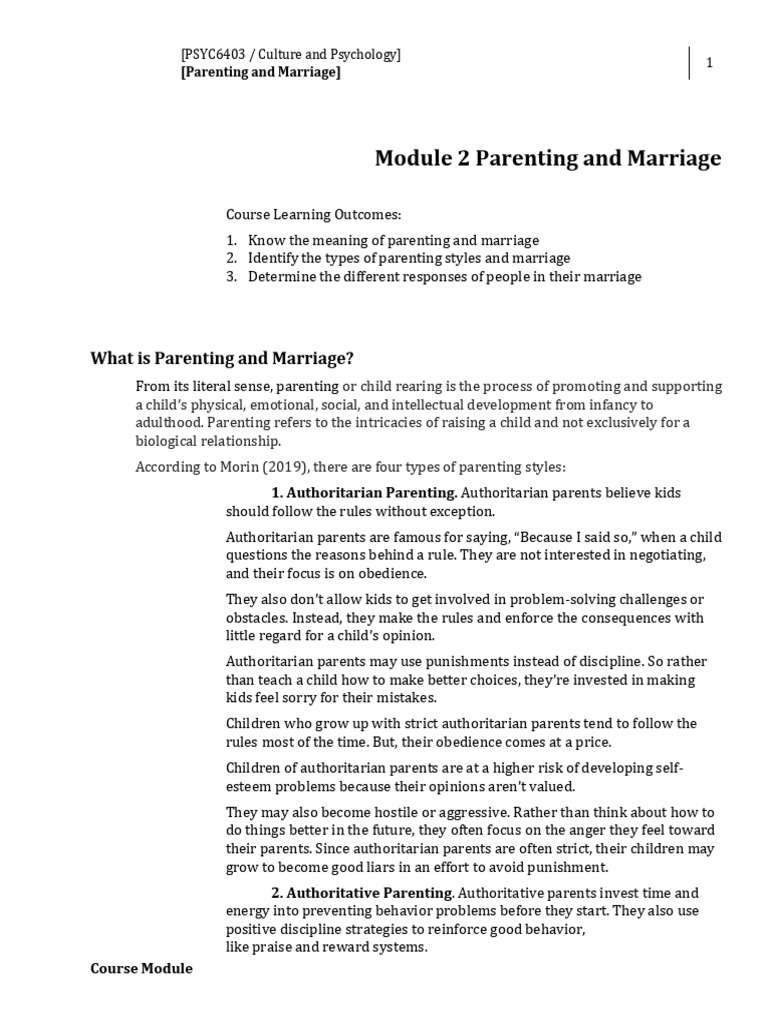 Parenting Styles and Marriage Types | PDF | Parenting | Marriage