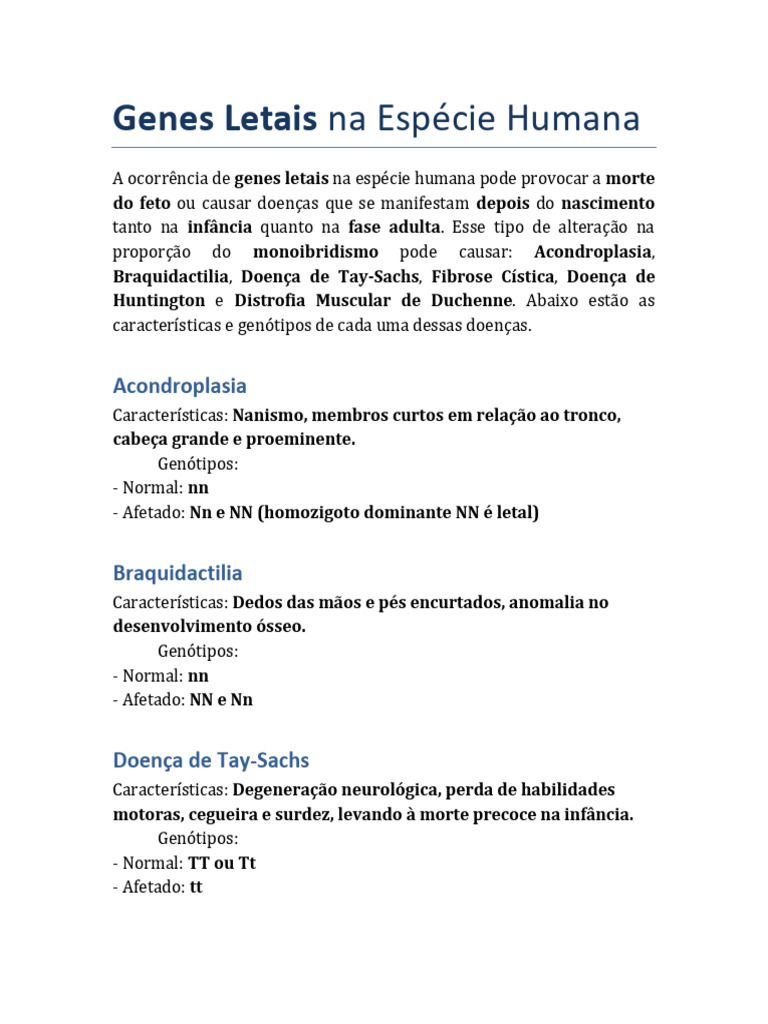 Genes Letais Humanos | PDF