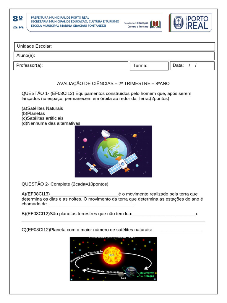 Avaliação 2º Trimestre 8º Ano | PDF | Ciências Físicas | Natureza