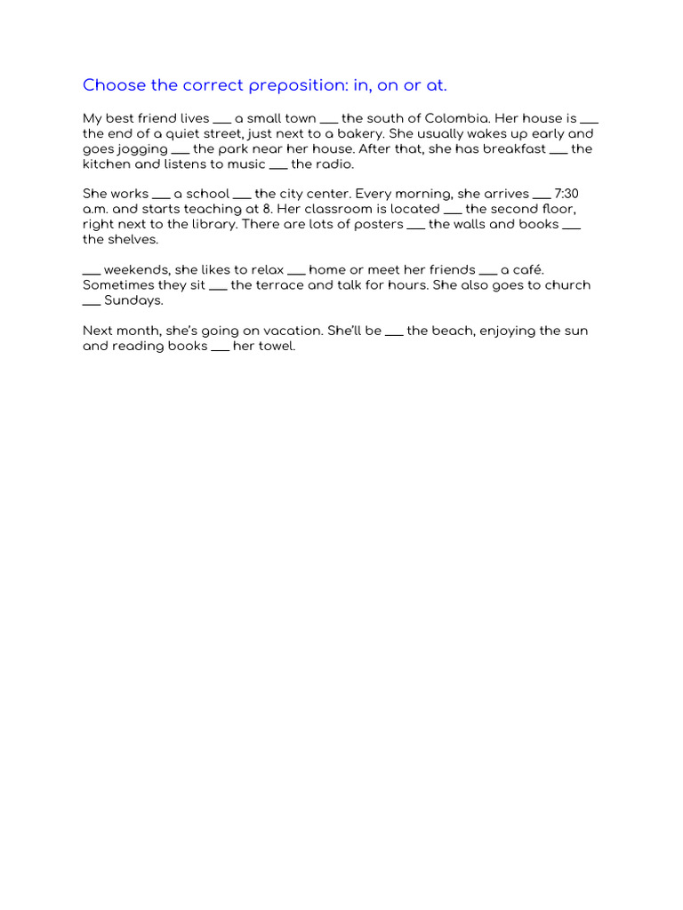 Choose The Correct Preposition - In, On or at | PDF