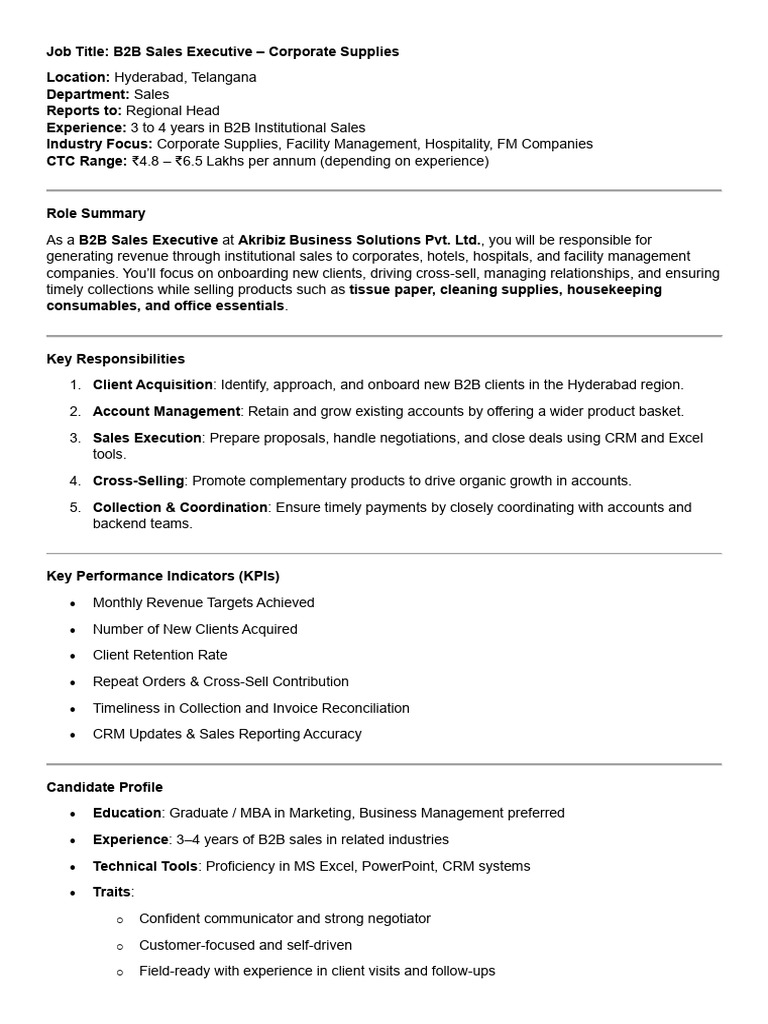 JD - Sales - Hyderabad - 8 April 2025 | PDF