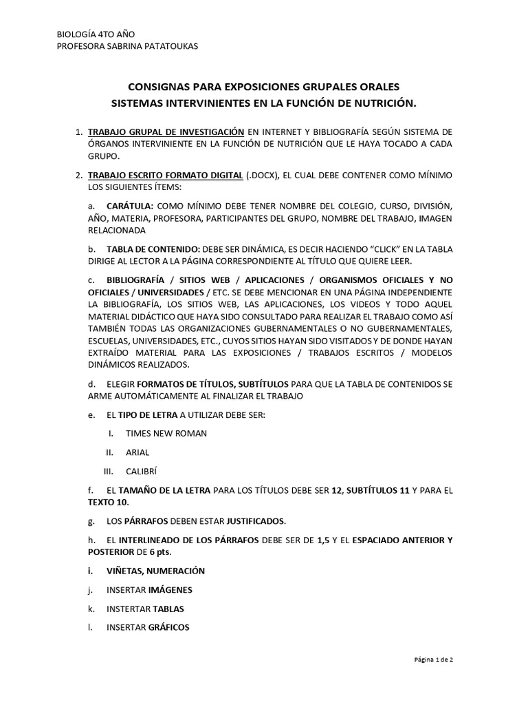 Consignas para TP Exposiciones Orales - SistemasOrganos - SP | PDF