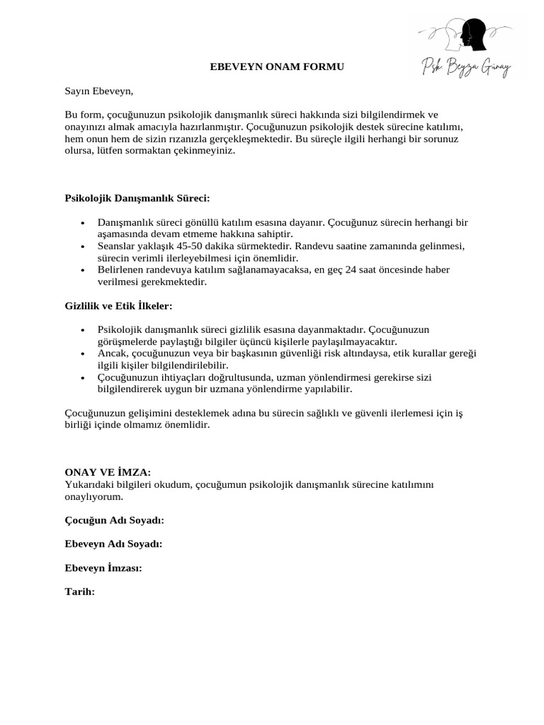 Terapi̇ Onam Formu | PDF