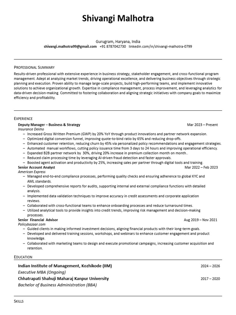 Resume Shivangi - 2025 (1) (1) - 1 | PDF | Strategic Management | Risk Management