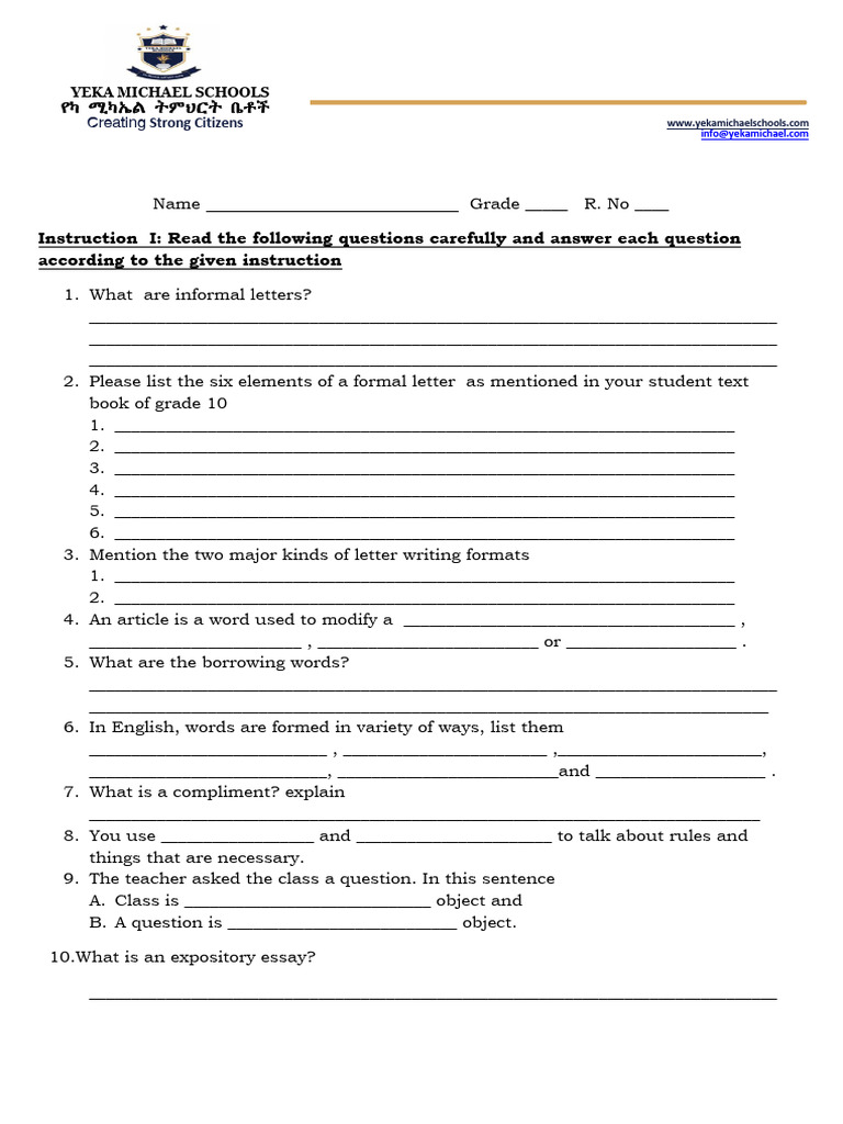 Grade 10 English Home Test Guide | PDF | English Language | Linguistics