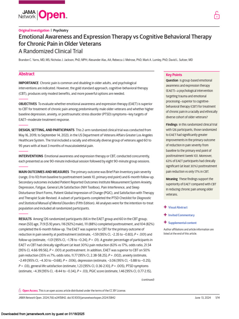 Emotional Awareness and Expression Therapy vs Cognitive Behavioral ...
