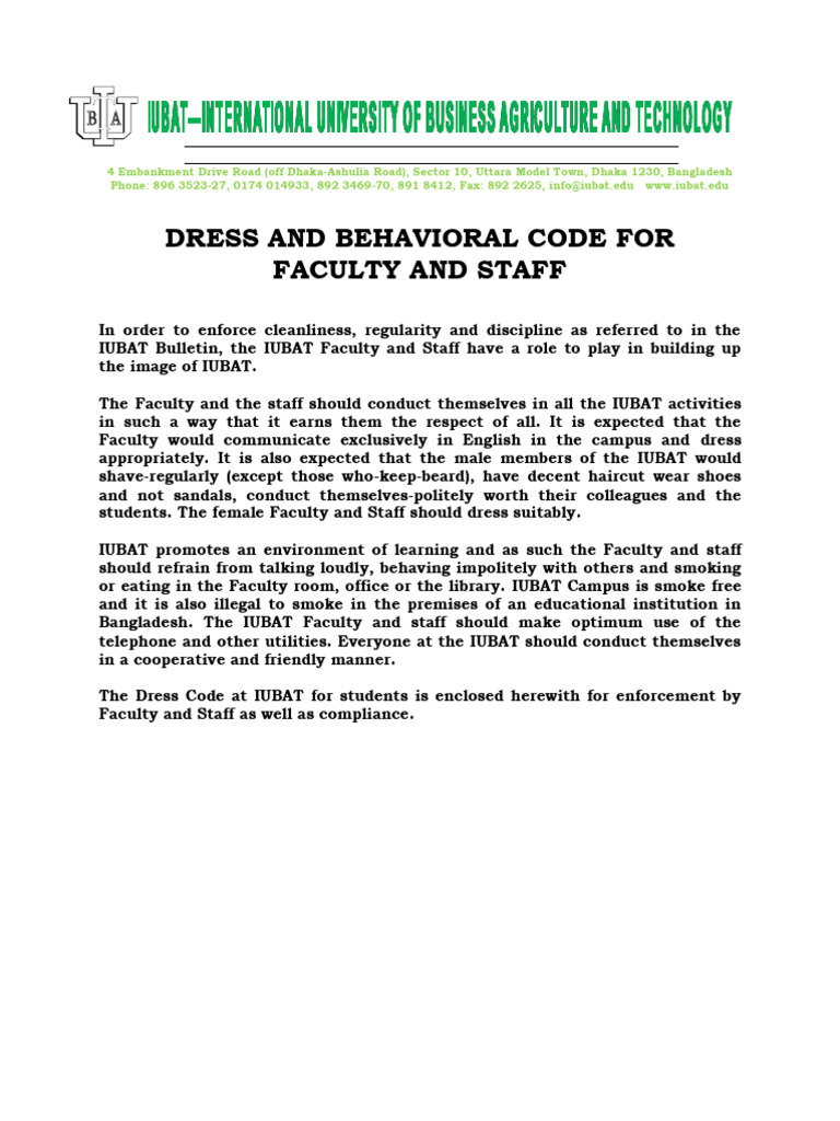 3.dress and Behavioral Code For Faculty and Staff (Feb 09) | PDF