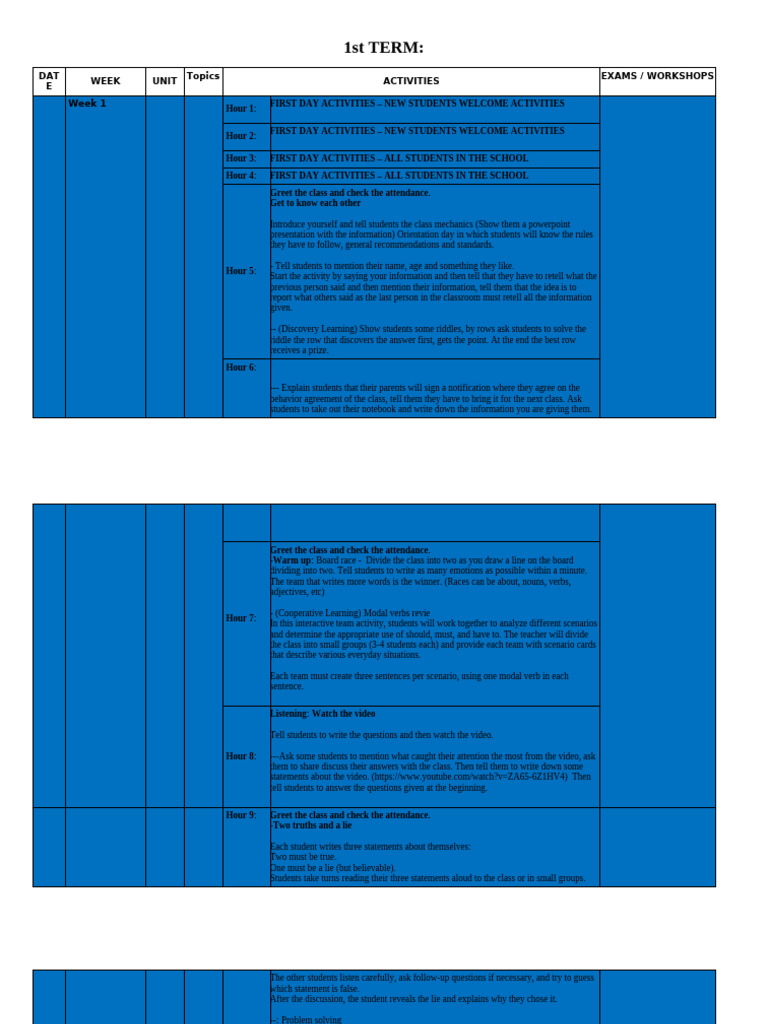 First Term Lesson Plan - 2025 | PDF | Lie | Verb