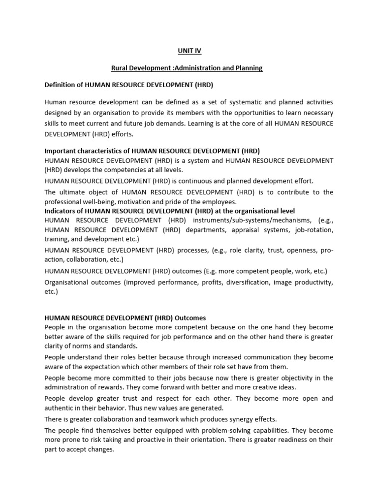 UNIT IV Rural Development Administration and Planning | PDF | Human ...