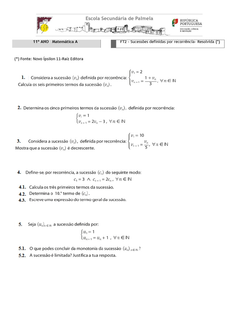 FT2 - Sucessões Definidas Por Recorrência | PDF