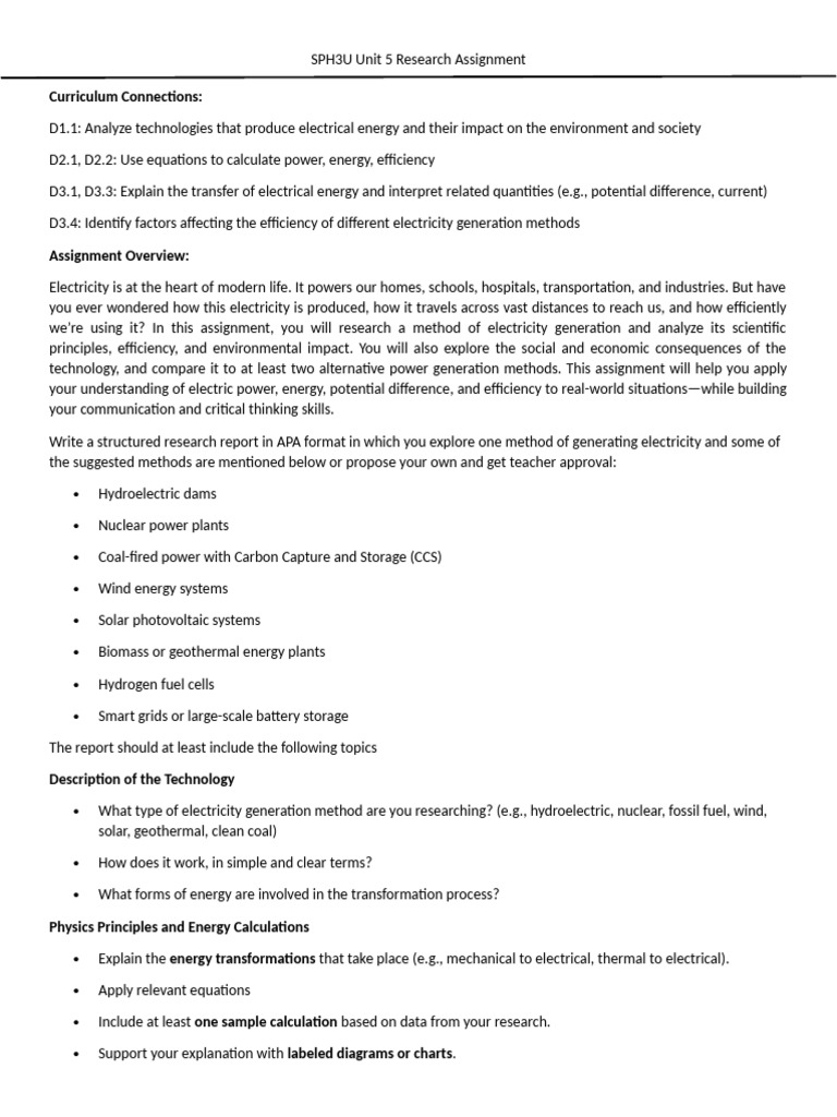 SPH3U Electricity Research Assignment | PDF | Electricity Generation ...