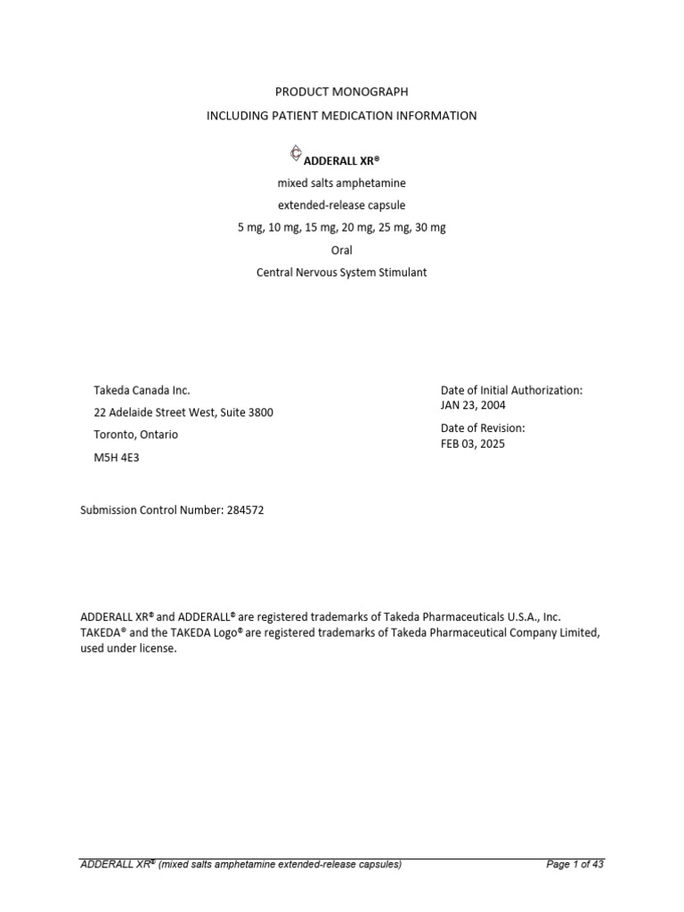Adderall XR Monograph Overview | PDF | Attention Deficit Hyperactivity ...