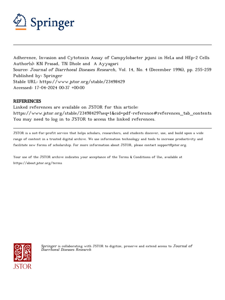 Adherence, Invasion and Cytotoxin Assay of Campylobacter Jejuni in HeLa ...