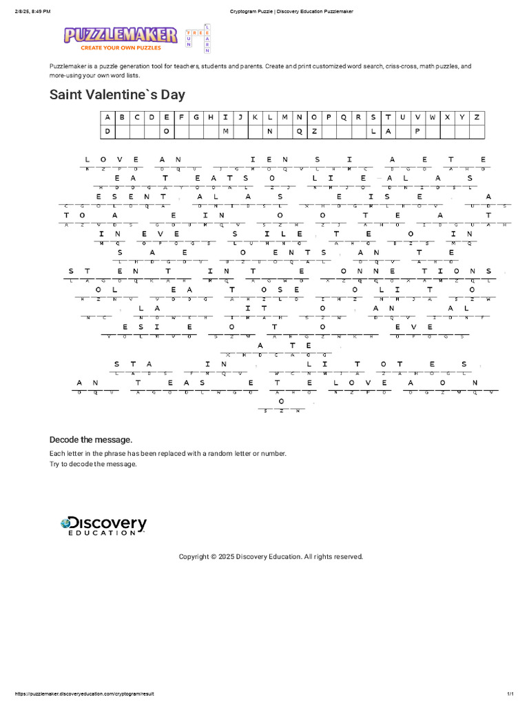 Cryptogram Saint Valentines Day | PDF