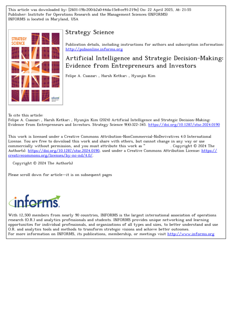 Csaszar Et Al 2024 Artificial Intelligence and Strategic Decision Making Evidence From ...