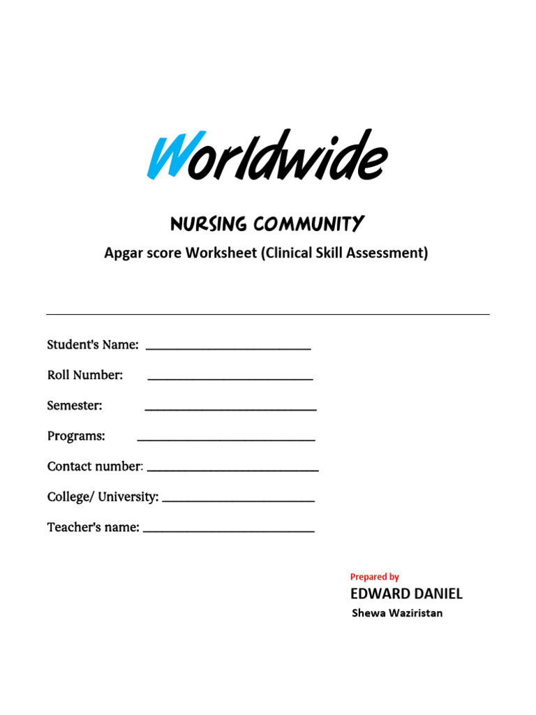 Apgar Score Worksheet (Assignment Sheet) | PDF | Medical Specialties ...