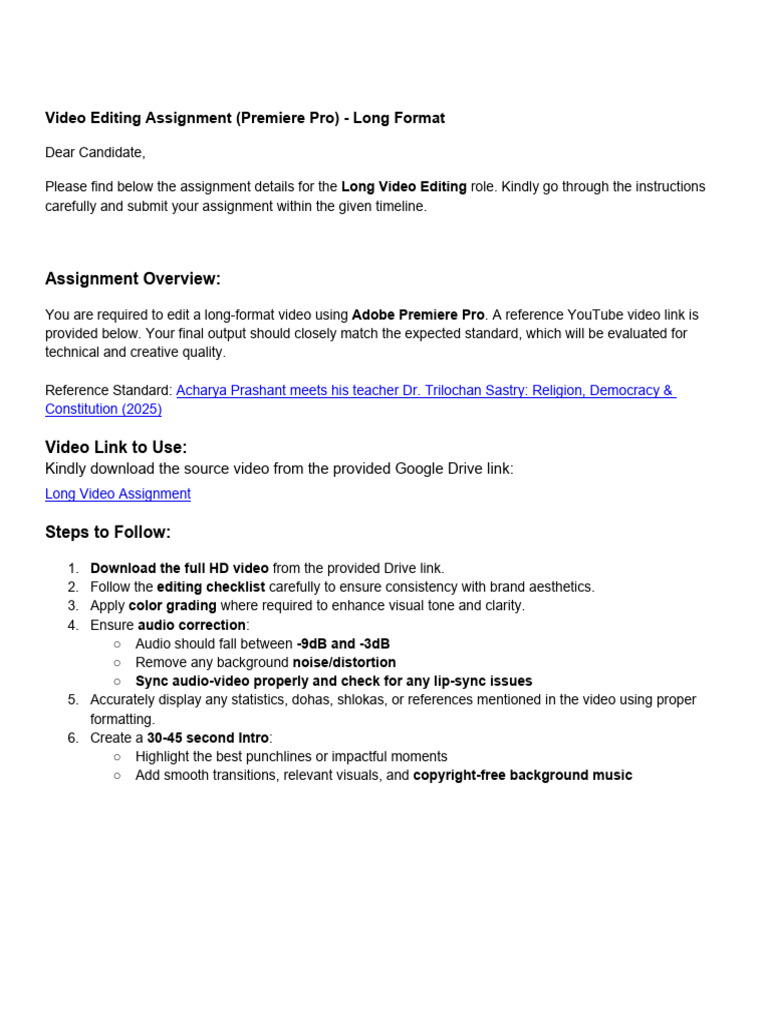 Long Video Assignment | PDF