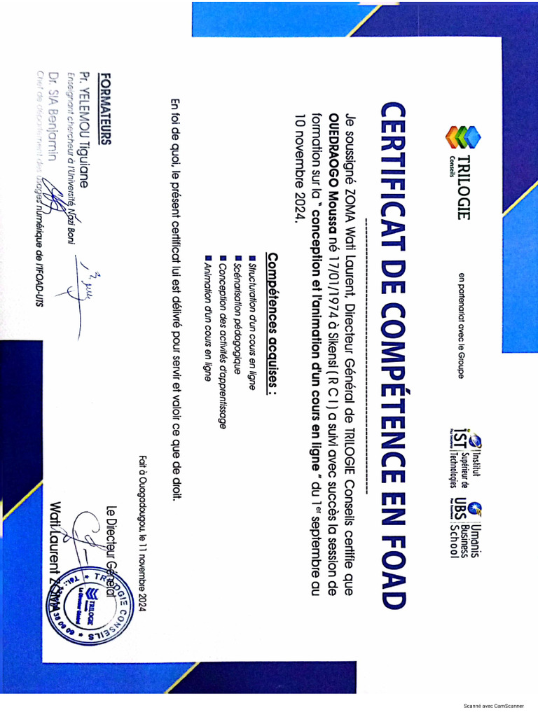Certificat de Compétences Formation | PDF