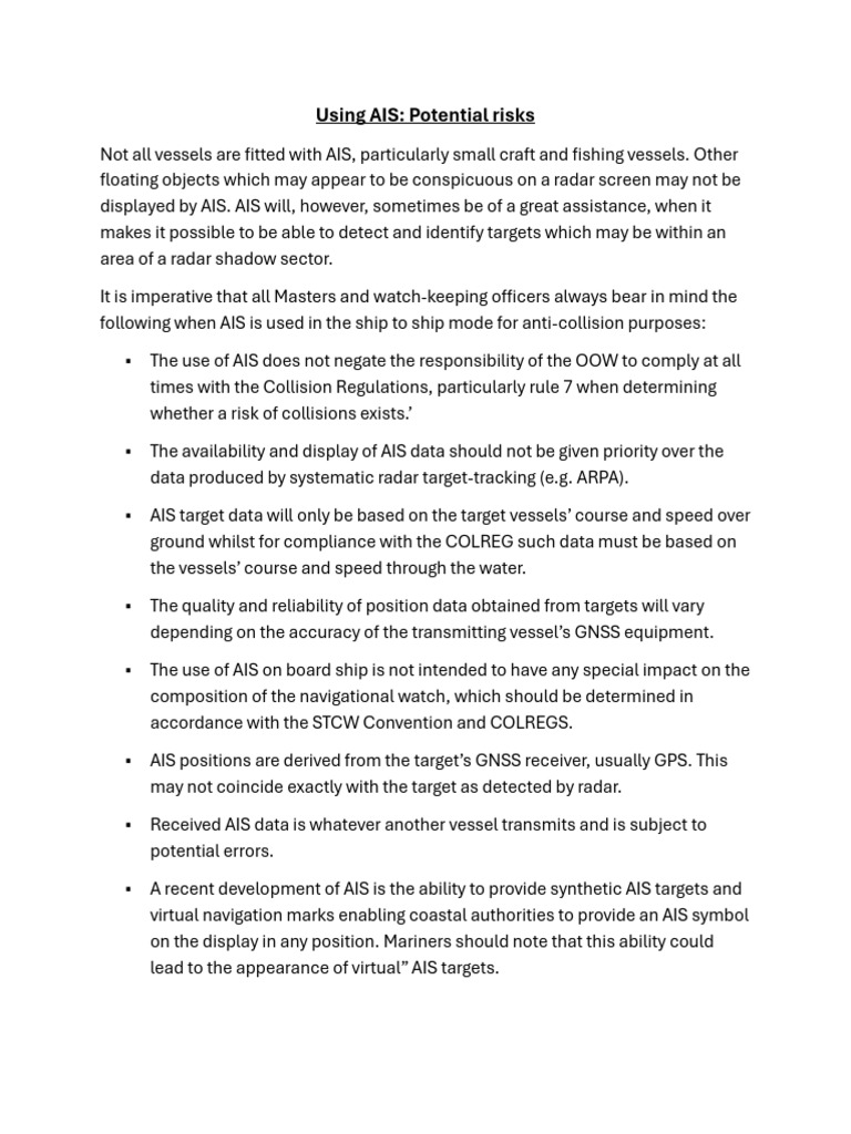 Using AIS POTENTIAL RISKS | PDF
