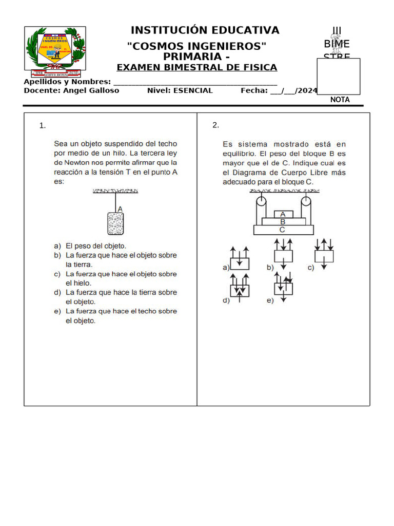 EXAMEN_BIMESTRAL_PRE1 | PDF