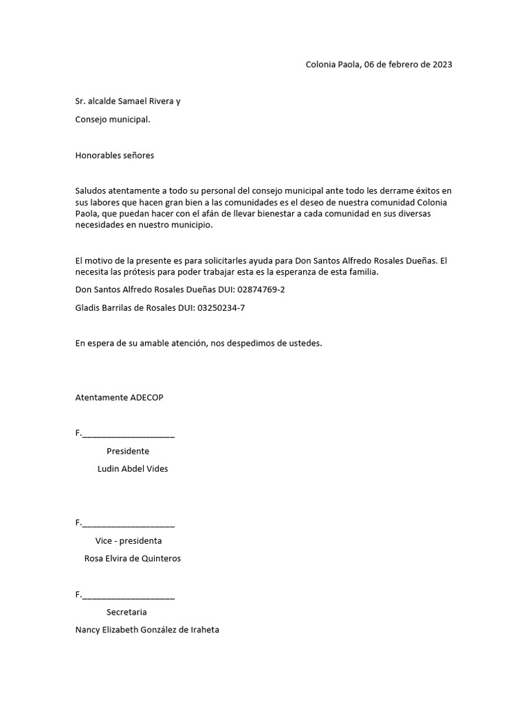 Solicitud de prótesis para Don Santos | PDF