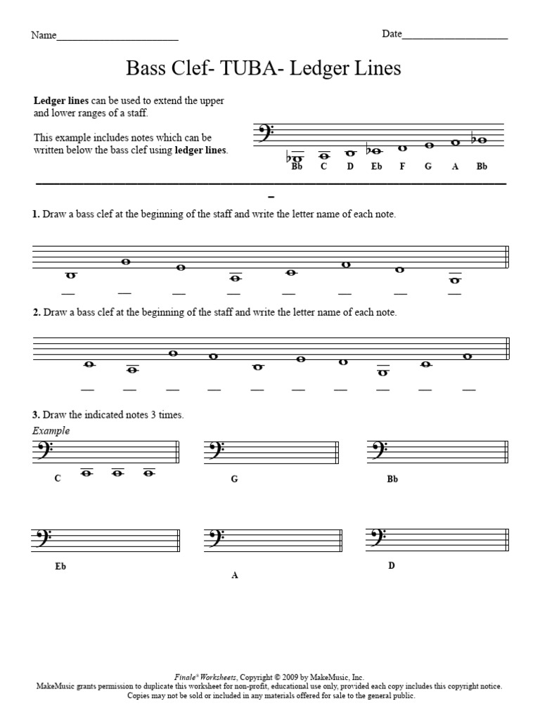 Bass Clef Ledger Lines Worksheet | PDF | Harmony | Musical Compositions