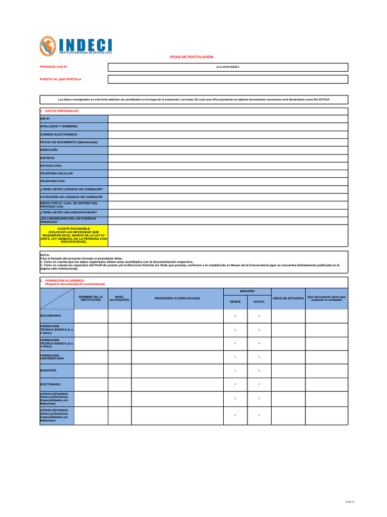 Ficha de Postulacion CAS | PDF