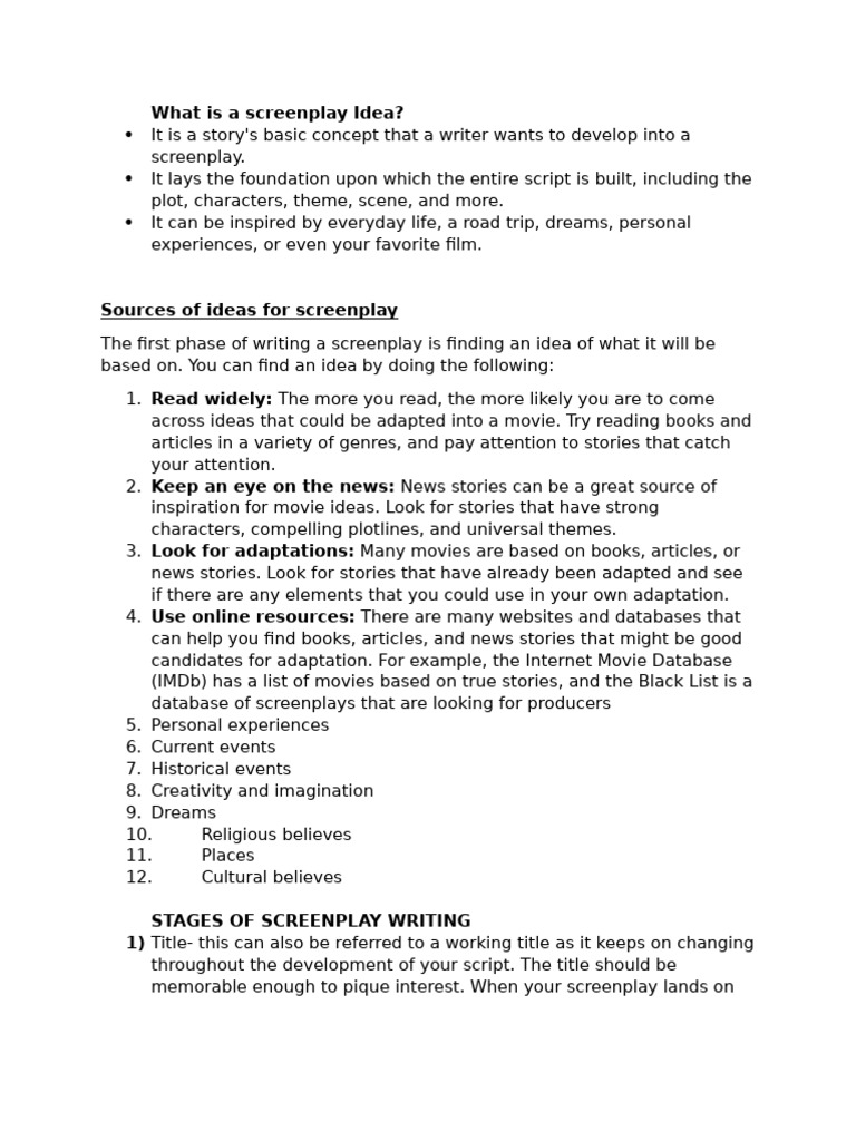 Lesson 01 Screenplay Ideas, Synopsis | PDF | Screenplay