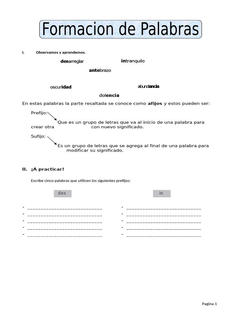Ficha-Formacion-de-Palabras-sufijos y Prefijos 2 | PDF | Sintaxis ...