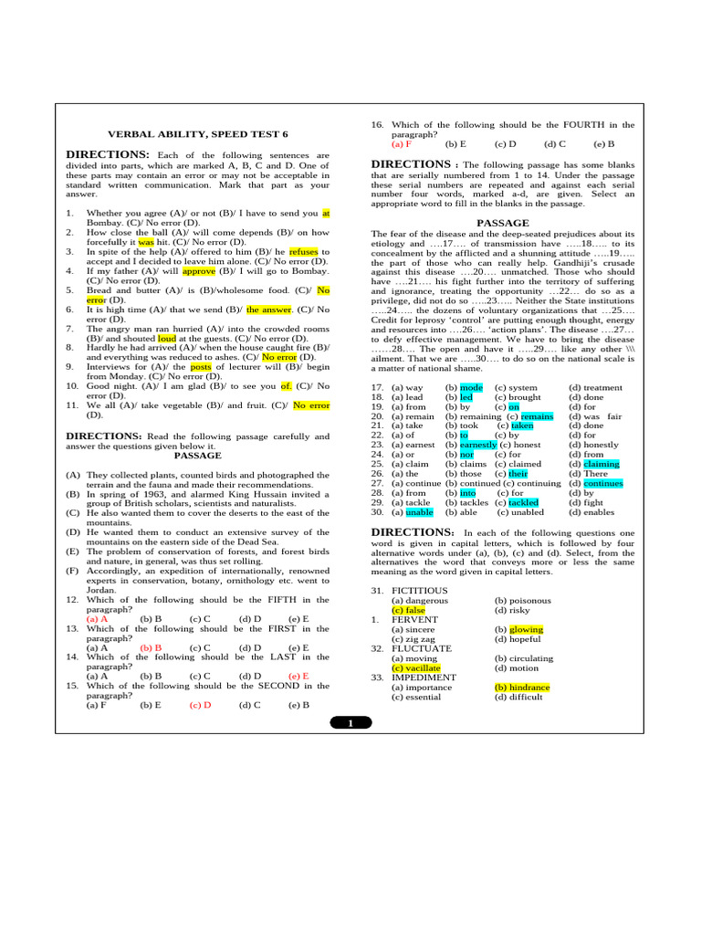 Vocabulary Ability Speed Test-6 | PDF