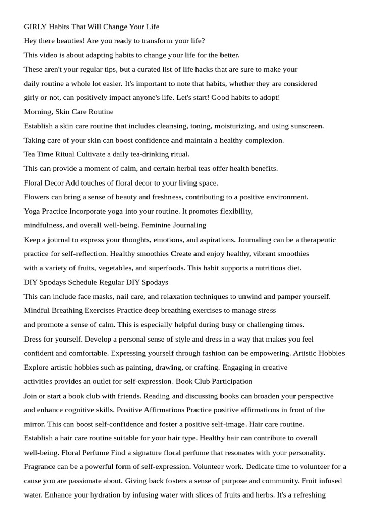 GIRLY Habits That Will Change Your Life | PDF | Perfume | Psychology