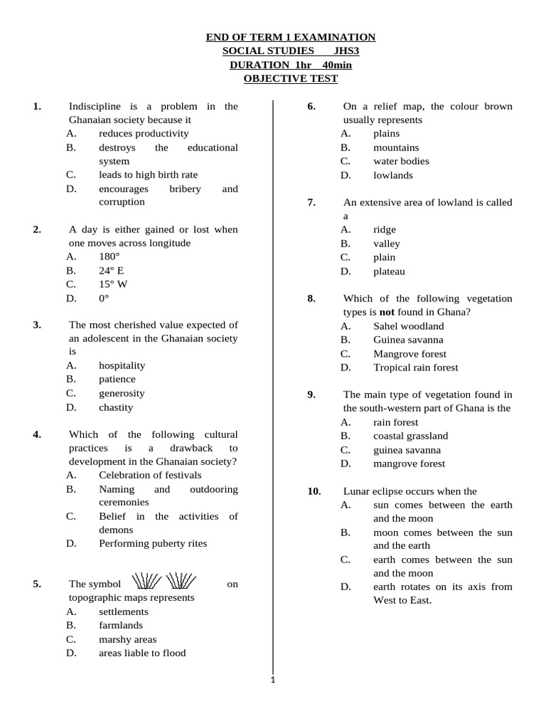 JHS 3 Social Studies Exam Questions | PDF | Ghana | Moon