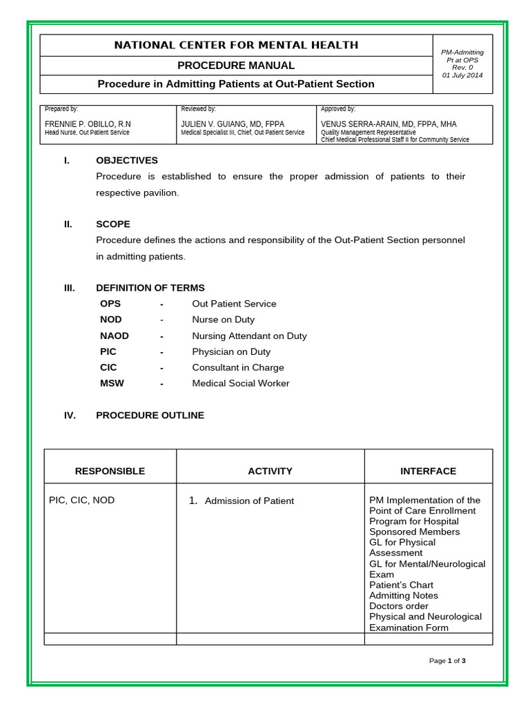 18 Admitting Patients at Out Patient Section-1 | PDF | Patient | Nursing