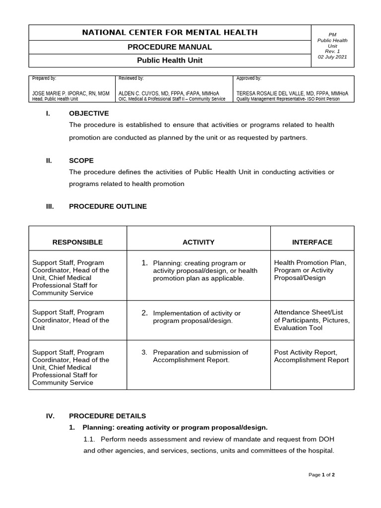 Public Health Unit Procedure Manual | PDF