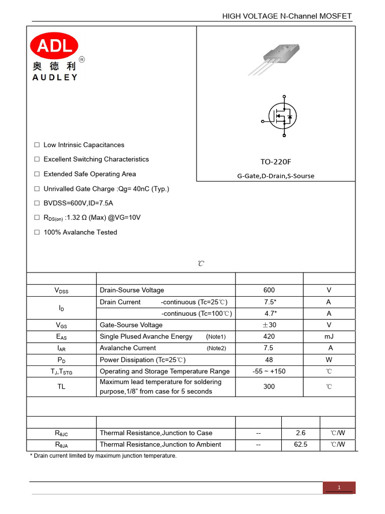 FQF8N60 | PDF | Field Effect Transistor | Diode
