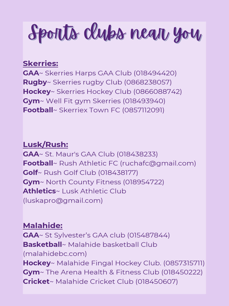 Sports Clubs Near You 2 | PDF | Gaelic Games | Sports