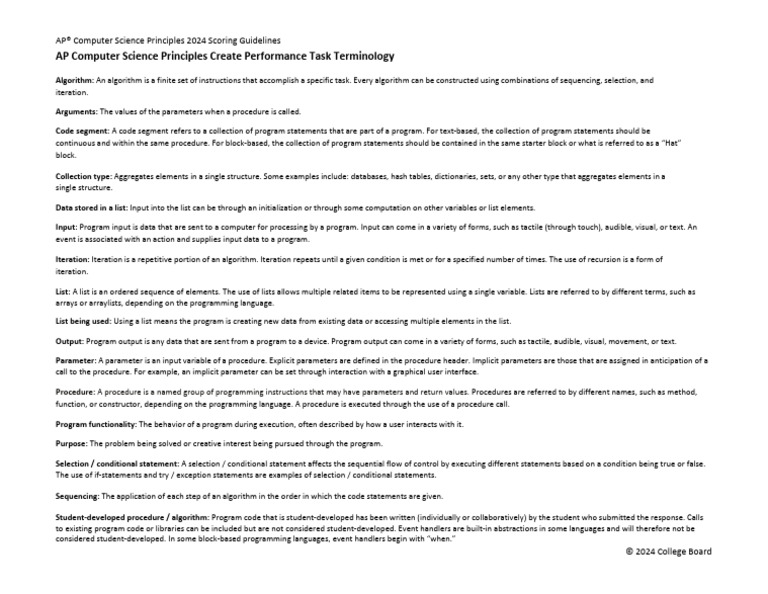 AP CSP 2024 Scoring Guidelines Overview | PDF | Parameter (Computer ...