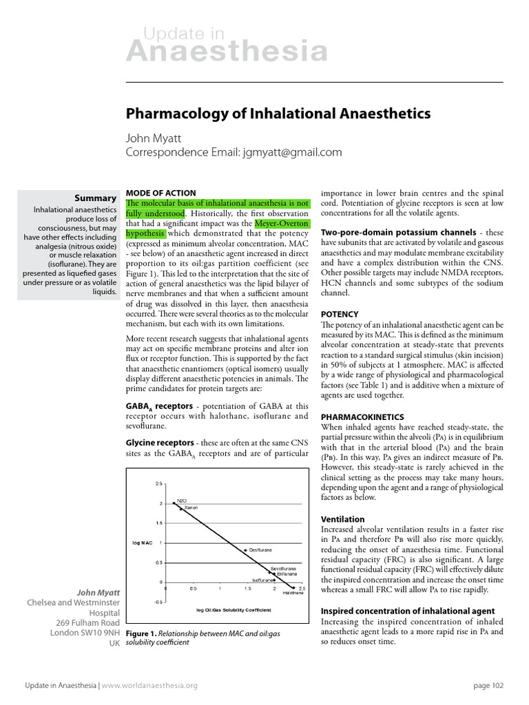 Pharmacology of Inhalational Anaesthetics | PDF | Nitrous Oxide ...