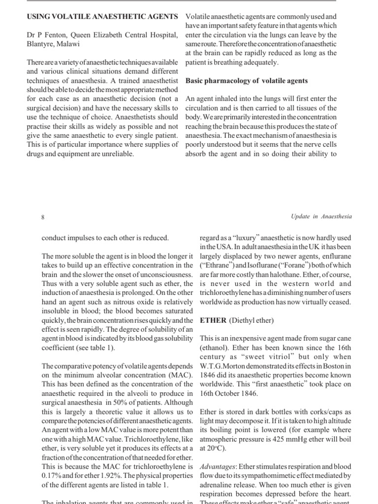 USING-VOLATILE-ANAESTHETIC-AGENTS | PDF | Anesthesia | Acetylcholine